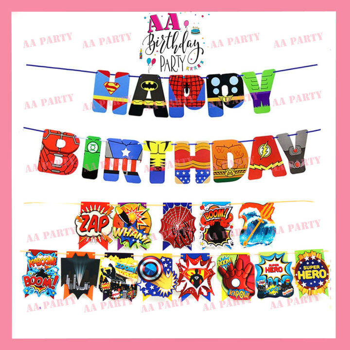 AA BIRTHDAY PARTY Super Hero Theme Happy Birthday Banner Kids Party ...