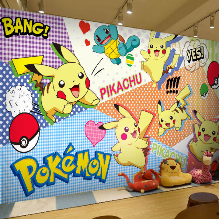 卍 Animated cartoon Pikachu pokemon wallpaper murals boy children room ...