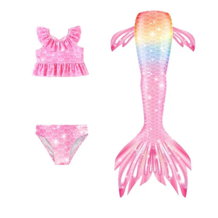ชุดว่ายน้ำเด็กผู้หญิง Spark Mermaid Tail 4 ชิ้นพร้อม Monofin สำหรับเด็ก ...