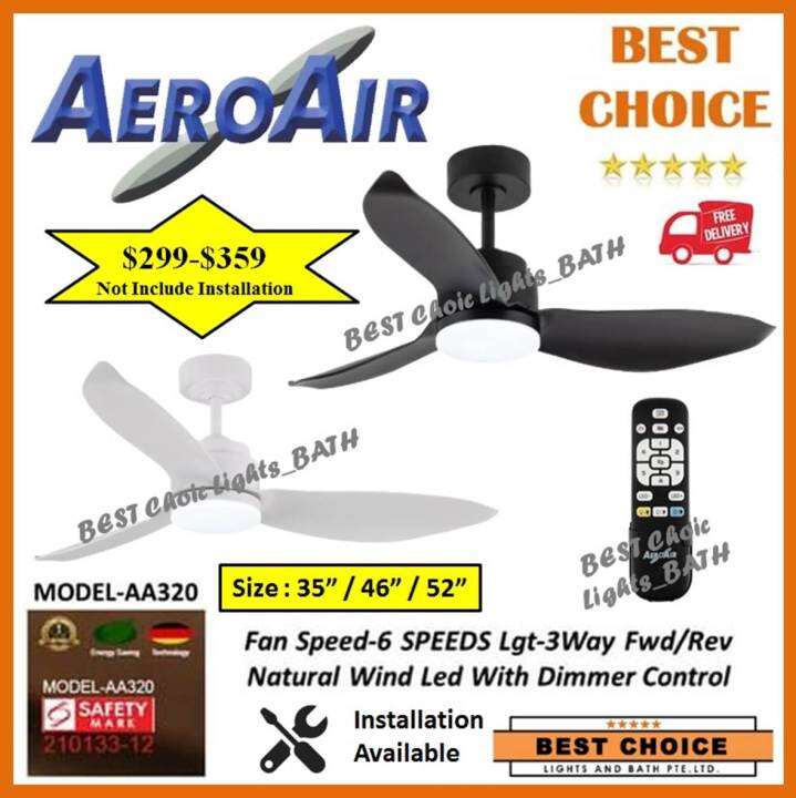AEROAIR Dimmalble LED Series AA320 BLACK / WHITE 35"/46"/52" DC Motor Ceiling Fan 24W LED 3-Tone ...