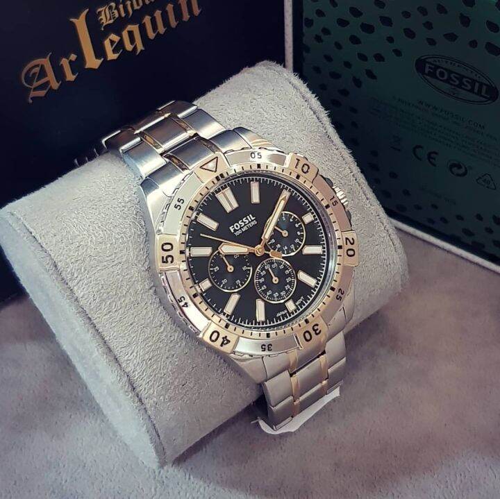 Fossil FS5622 Garrett Chronograph Black Dial Two-Tone Stainless-Steel ...