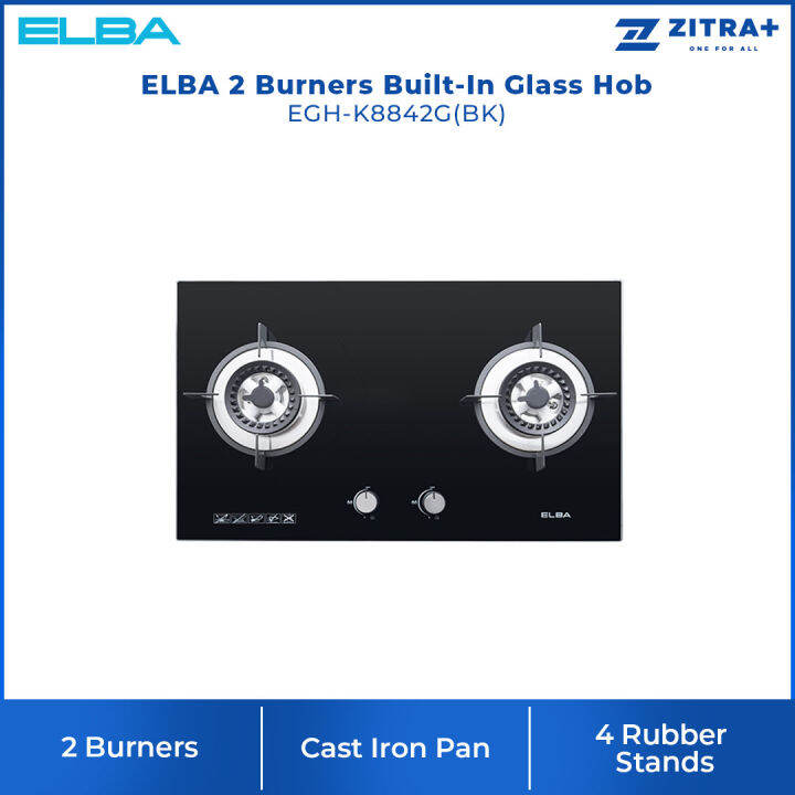 ELBA 2 Burners Built-In Glass Hob EGH-K8842G(BK) | Battery Auto Ignition System | 4 Rubber ...