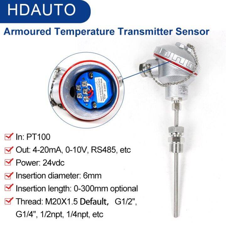 Armored Thermocouple PT100 J K-Type Temperature Transmitter M20X1.5 Thermal Resistance TC RTD ...
