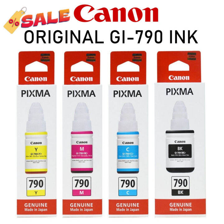หมึกเติม CANON INK # GI-790 หมึกขวดแท้ 4 สี BK / C / M / Y สำหรับ Canon Pixma G1010 / G2010 ...