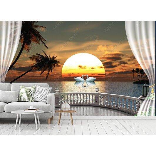 wallbaner/banner DINDING Wallpaper jendela pemandangan terbenam ...