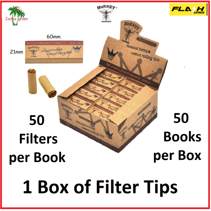 1 Box x 50 Booklets Hornet Filter Tips, Size 60 x 21mm, 50 Tips per ...