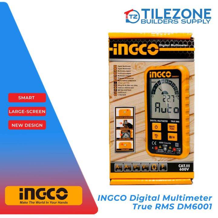 INGCO Digital Multimeter True RMS + 1SET Test Leads Included - DM6001 ...