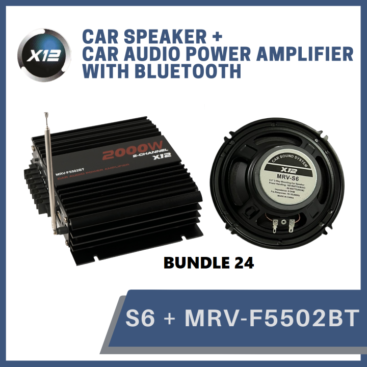 X12 BUNDLE 24- Car Amplifier with FM Radio, USB & Bluetooth + 2pcs. 6"5 ...