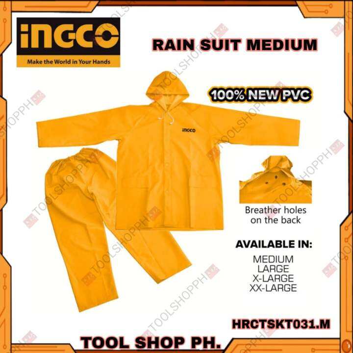 INGCO HRCTSKT031 Rain Coat Suit Set with Zipper and 2 Pockets On The ...