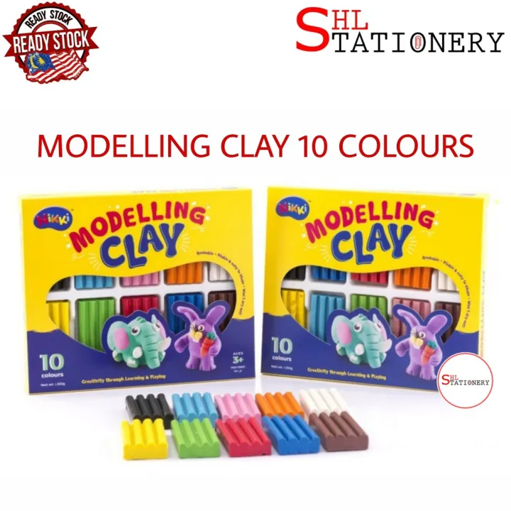 NIKKI 10 Colours Modelling Clay Set 10 Pieces Fun Clay / Plasticine ...