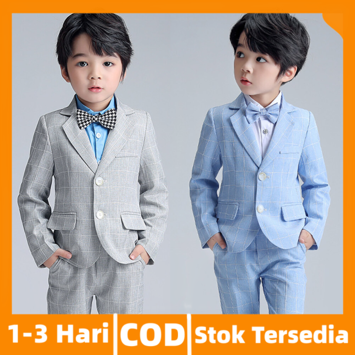 lontakids 3 Buah Setelan Jas Formal Anak Laki-laki Abu Biru Blazer Celana Dasi Kupu-kupu Tuxedo ...