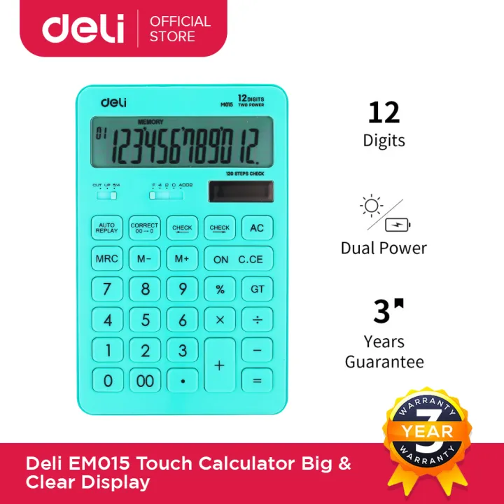 Deli Calculators Touch Calculator Big and Clear Display 12 Digits ...