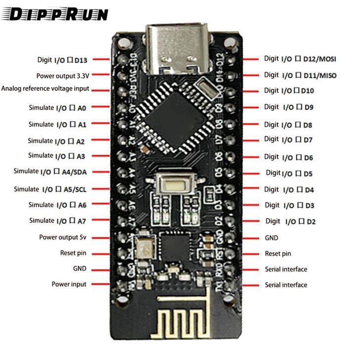 DIPPRUN Nano 3.0 A Tmega328P Type-C USB CH340 Controller Board ...