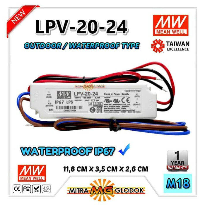 POWER SUPPLY TRAFO BALLAST TRAVO MEANWELL LPV-20-24 LPV 20 24 DC 24V 0 ...