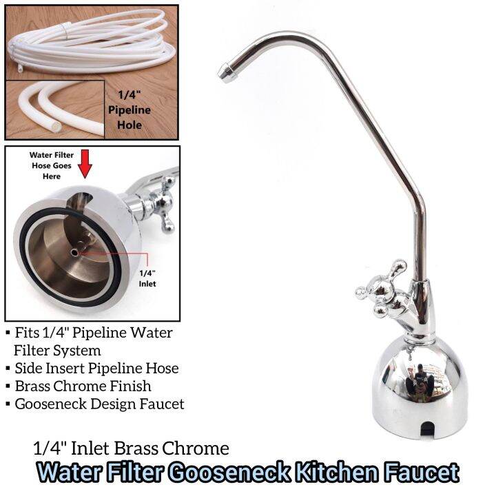 Solid Brass Chrome 1/4" Pipeline Water Filter Gooseneck Kitchen Faucet ...