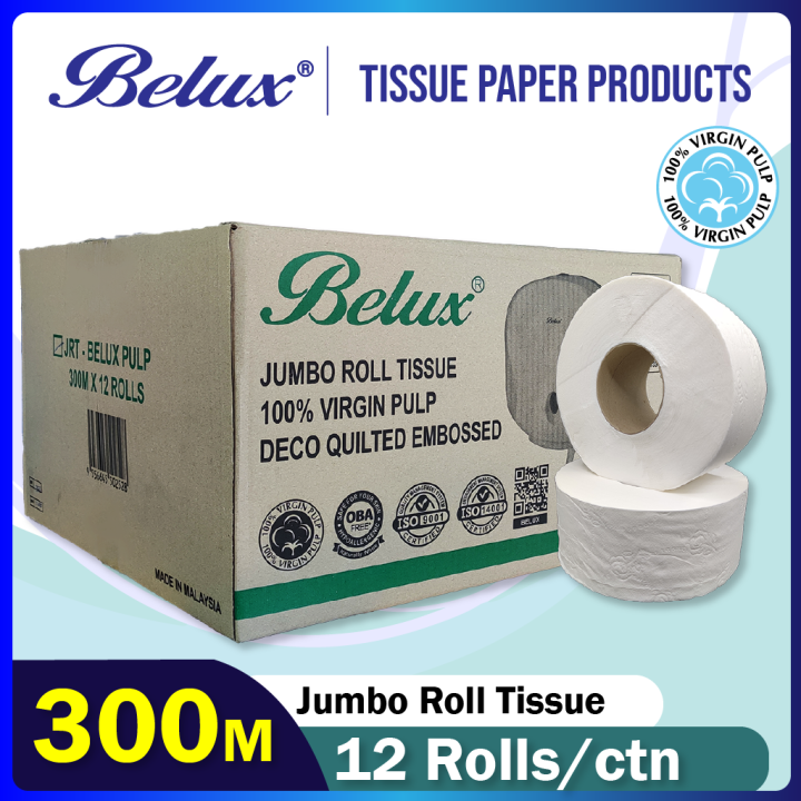 Belux 100% Pulp Jumbo Roll Tissue JRT (300M x 12 Rolls) 2 Ply | Lazada
