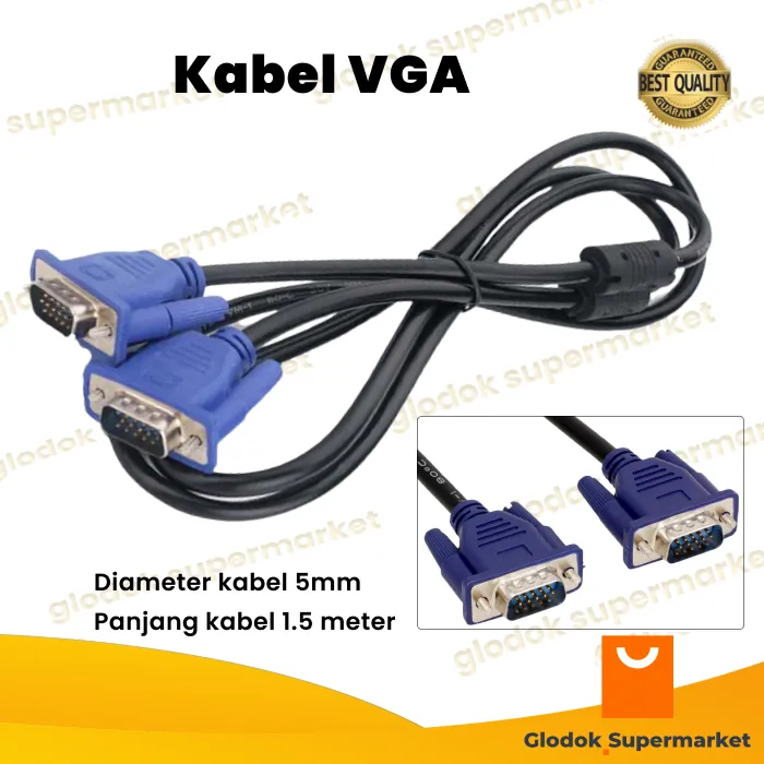 Kabel VGA 1.5m Monitor LCD Komputer CPU Jack VGA to VGA 1.5 m Cable ...