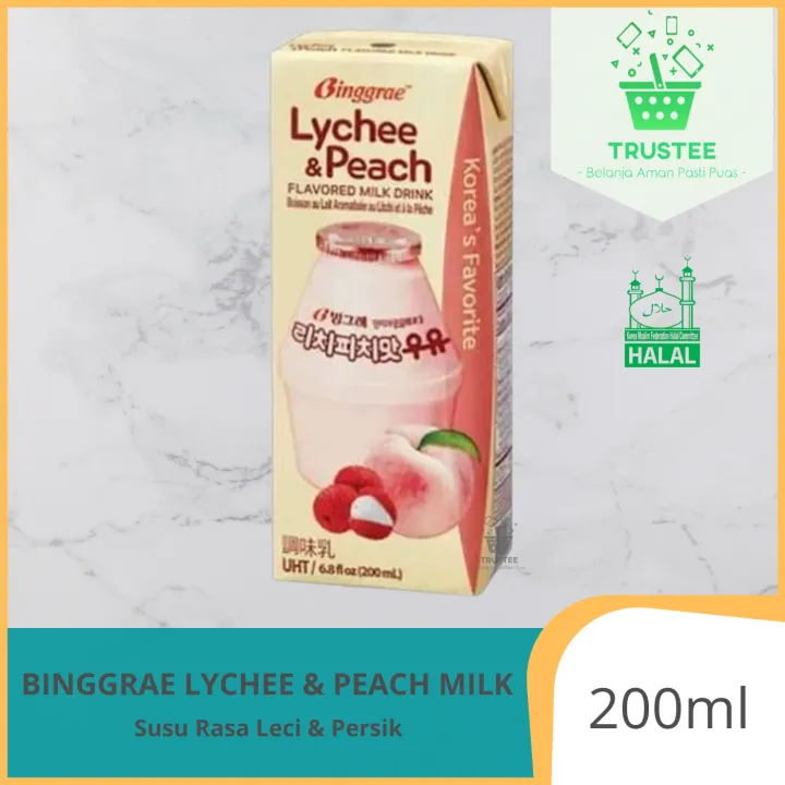 BINGGRAE LYCHEE & PEACH FLAVORED MILK DRINK UHT 200ml - Susu Buah Leci ...