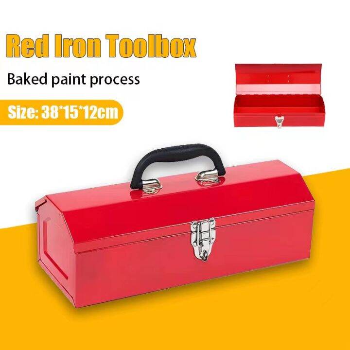 Red Iron Metal Hand Toolbox Multifunction On-Board Storage Box Portable ...
