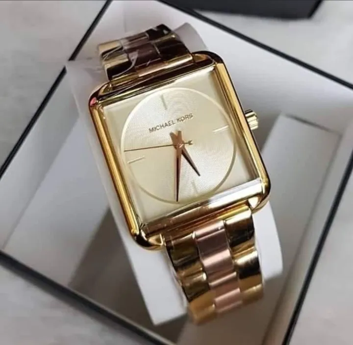 Michael Kors Lake Ladies Champagne Dial Stainless Steel Quartz Watch ...