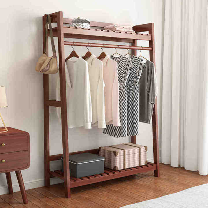 Solid wood hanger floor bedroom simple coat rack hanger rack simple ...
