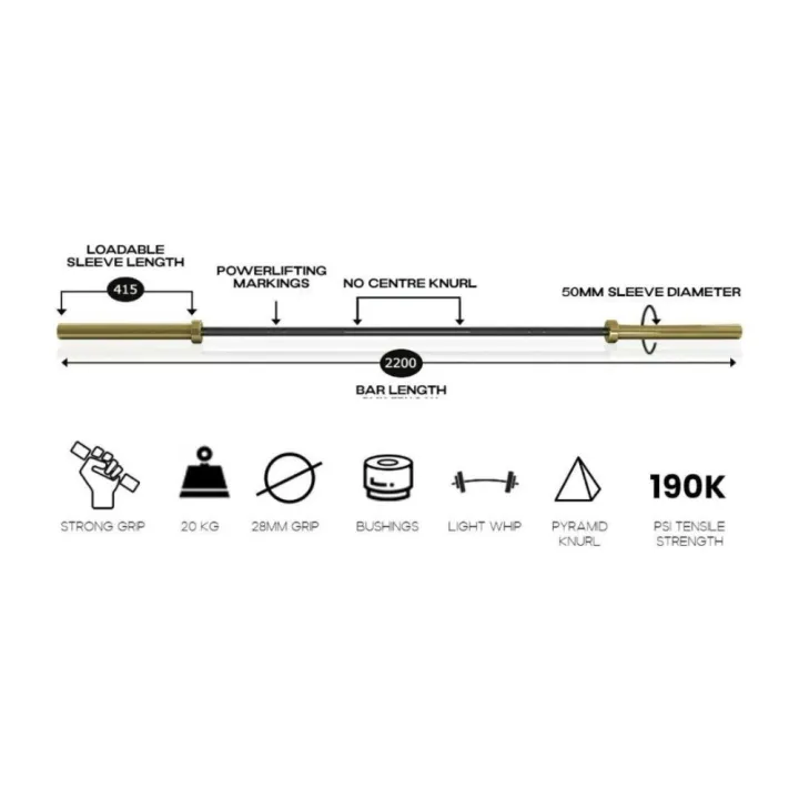 Moamoaboa Titanium Gold Olympic Helios Barbell 2.2m 20kg 28mm | Lazada