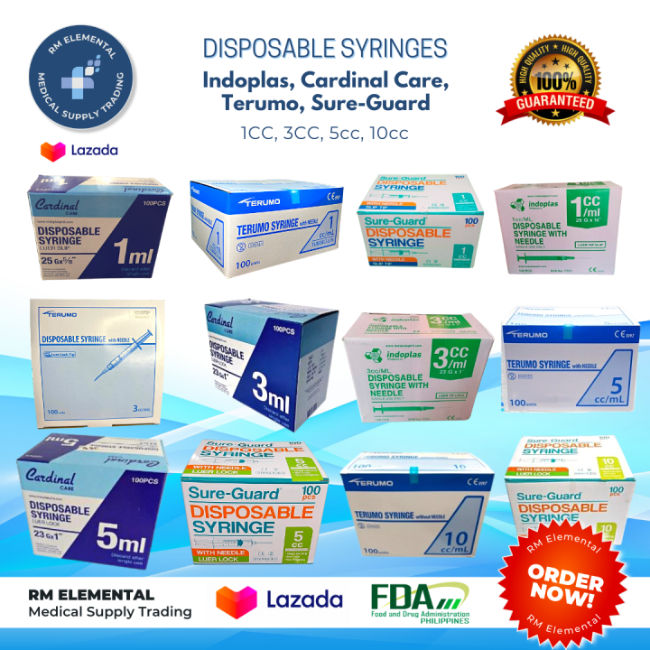 Disposable Syringe 1cc, 3cc, 5cc, 10cc Cardinal Care, Terumo, Indoplas ...
