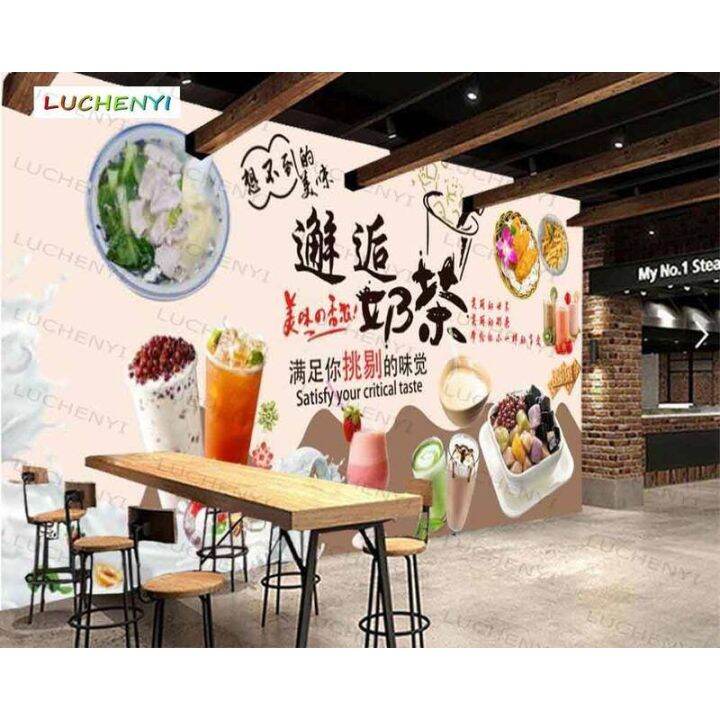 Custom food snacks 3d wallpaper mural,drink restaurant milk tea juice ...