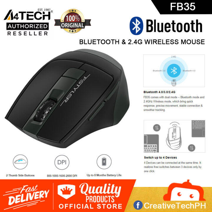 A4TECH Midnight Green Bluetooth & 2.4G Mouse FB35 Wireless Bluetooth ...
