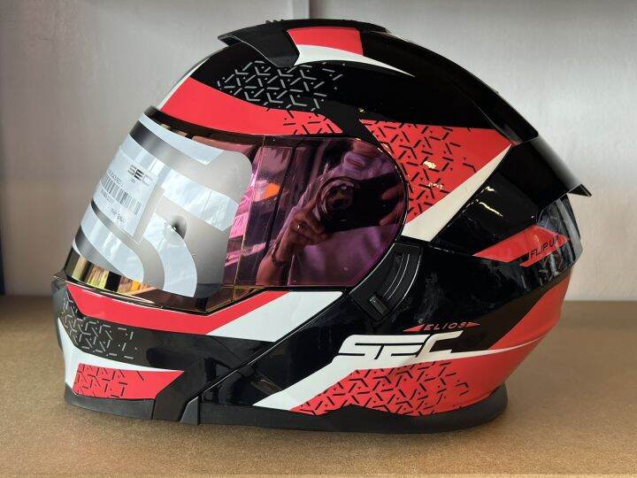 SEC PILOT - Elios DSEC-05821 Gloss Black/Red Dual Visor Modular Helmet ...