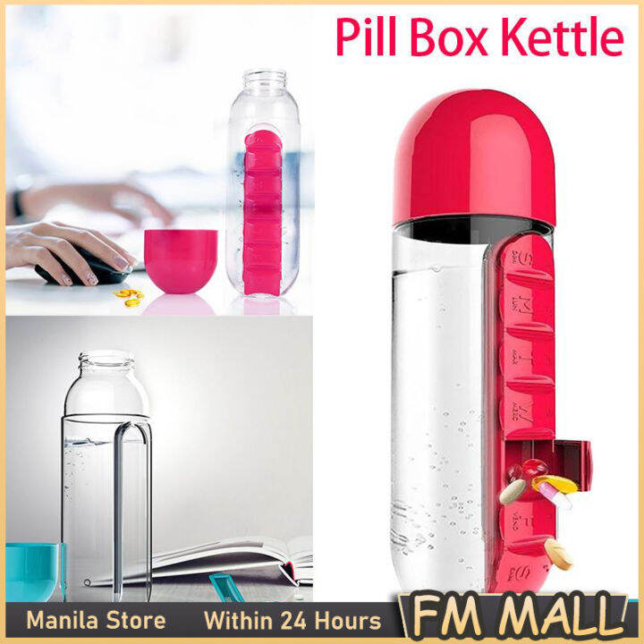 600 ML Plastic Pill Water Kettle with Pillbox Bottle Removable 7 Boxes ...