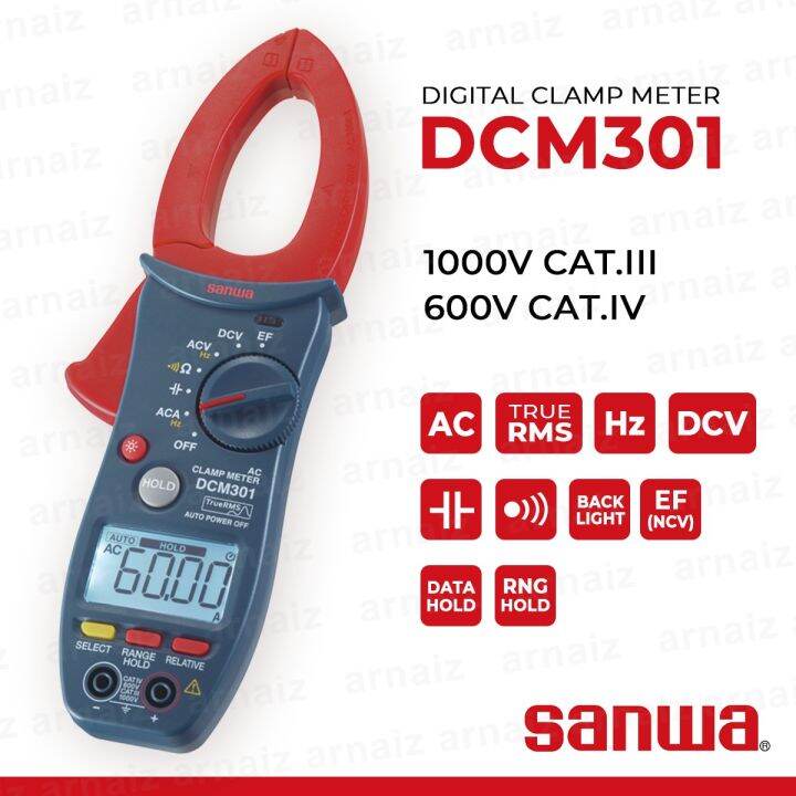 Sanwa DCM301 Digital Clamp Meter 1000 Amps AC TRMS EF NCV Detection ...