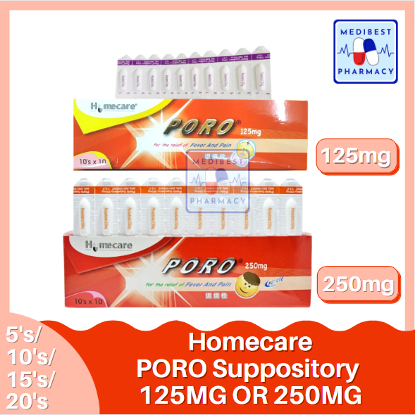 Homecare PORO Suppository 125MG OR 250MG (PARACETAMOL) -5/10/15/20 ...