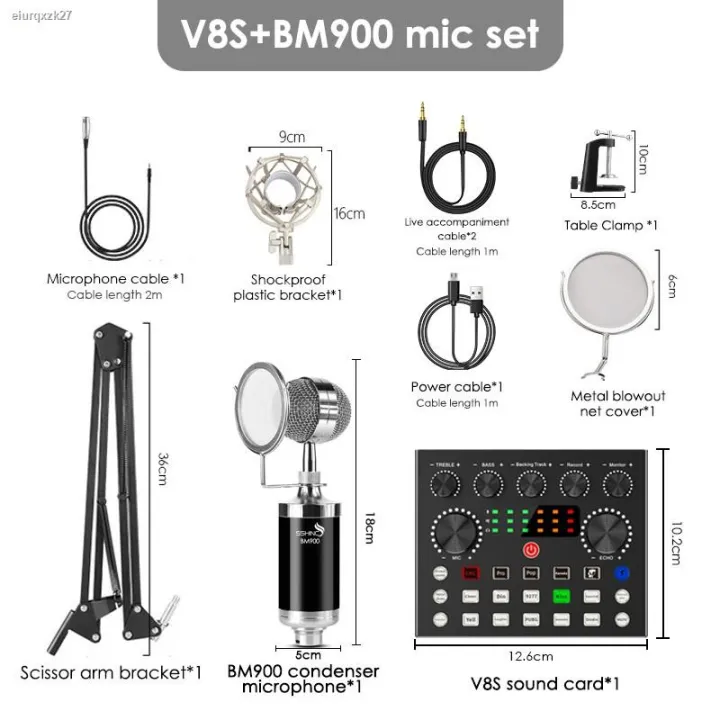 v)x♀【V8s+bm900】V8 sound card complete set RGB version with microphone ...