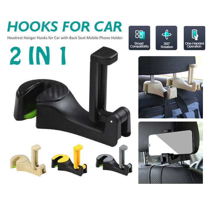 2 in 1 Universal Car Seat Hook Mobile Phone Holder Bracket Vehicle Car ...