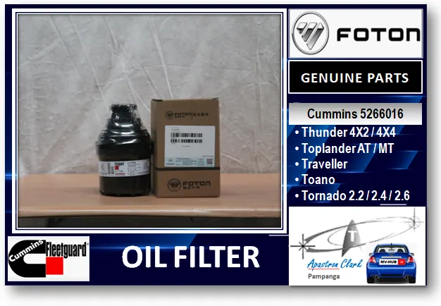 Oil Filter for Foton Toplander / Thunder / View Traveller / Toano ...