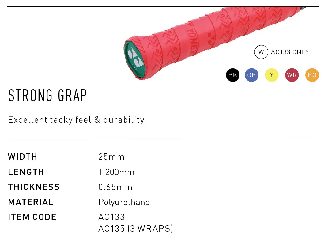 （Y613） ยางพันด้าม YONEX รุ่น AC135 STRONG Grip ความหนา 0.65 มม ให้ ...