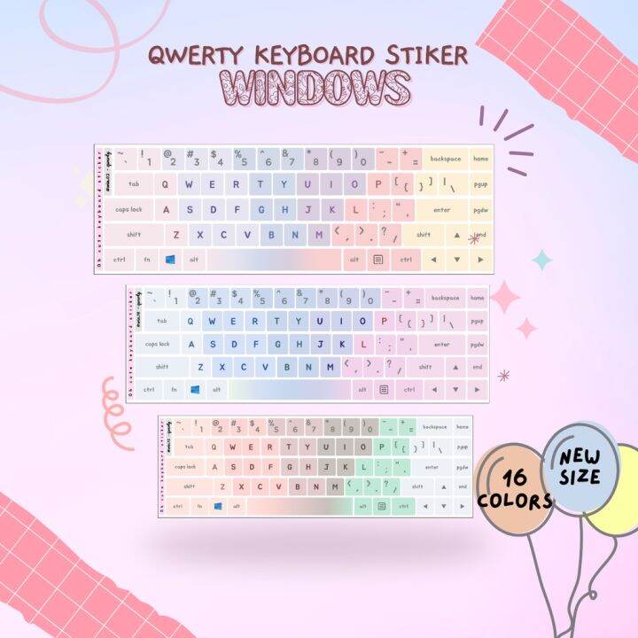 Qwerty Keyboard Sticker for Windows Aesthetic Palette Color Vinyl ...