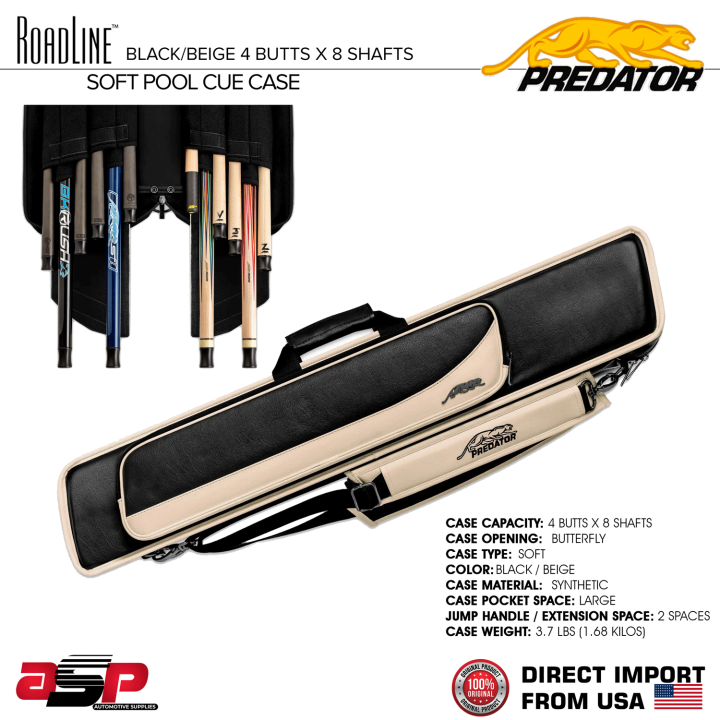 Predator Roadline Black/Beige Soft Pool Cue Case - 4 Butts x 8 Shafts ...