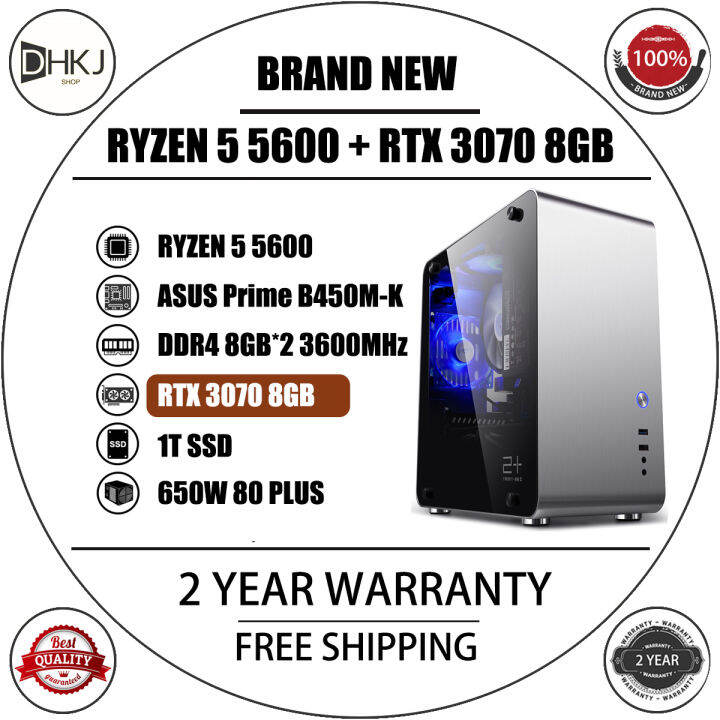DHKJ Desktop Computer Set Gaming PC Ryzen 5 5600 RTX 3070 8GB Graphics ...