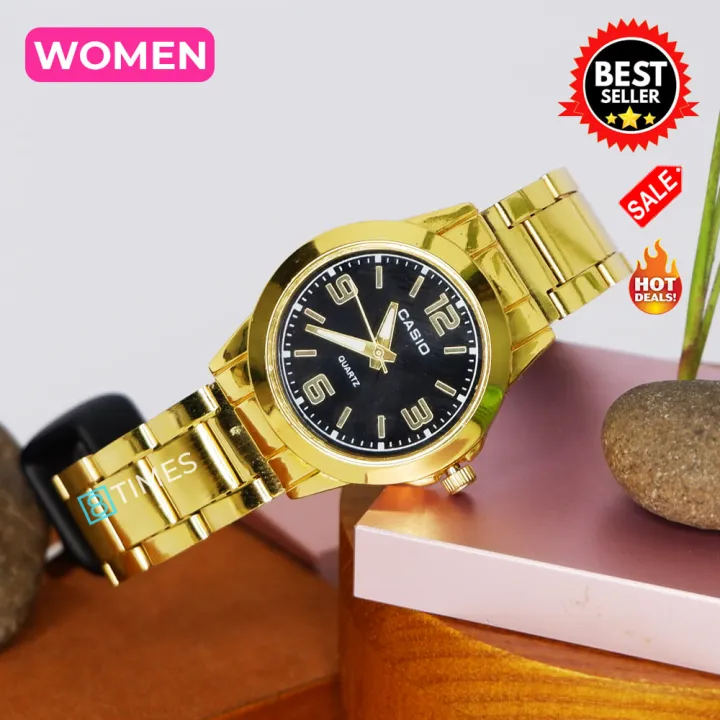 Casio Quartz Gold Black Dial Stainless Steel Watch for Women | Lazada PH