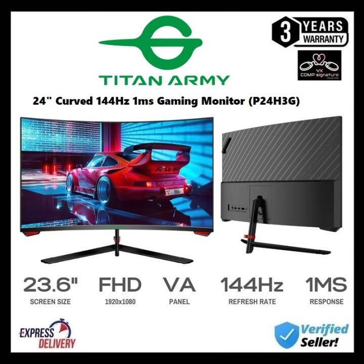 TITAN ARMY 24" Curved 144Hz 1ms Gaming Monitor (P24H3G) HDI DisplayPort ...