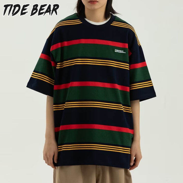 TIDE BEAR เสื้อยืดลายทางใหม่ของผู้ชายสดชื่นและระบายอากาศได้ดีดีไซน์ทัน ...