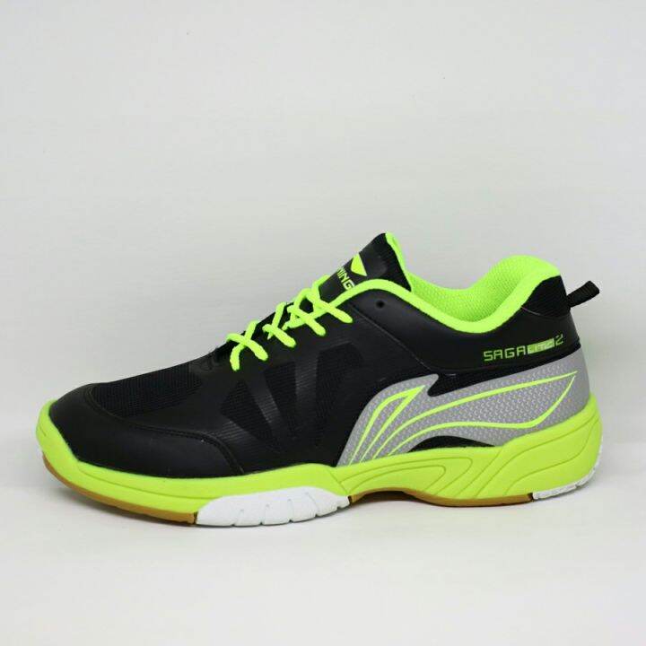 Sepatu Lining Saga Hitam Hijau Stabilo Olahraga Badminton Gym Senam ...