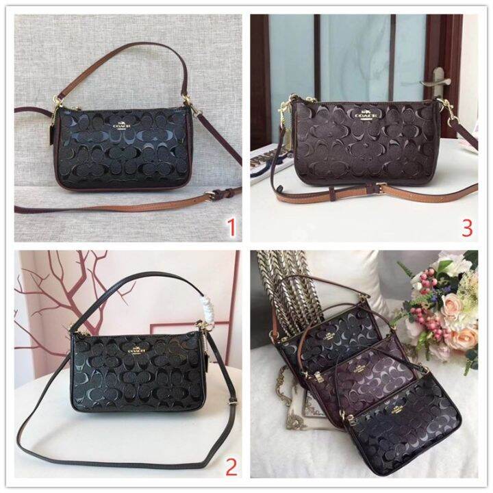 สะพายพาดลำตัวหนังกระเป๋าสะพายไหล่ลายนูนสำหรับผู้หญิงดั้งเดิม Coach ...