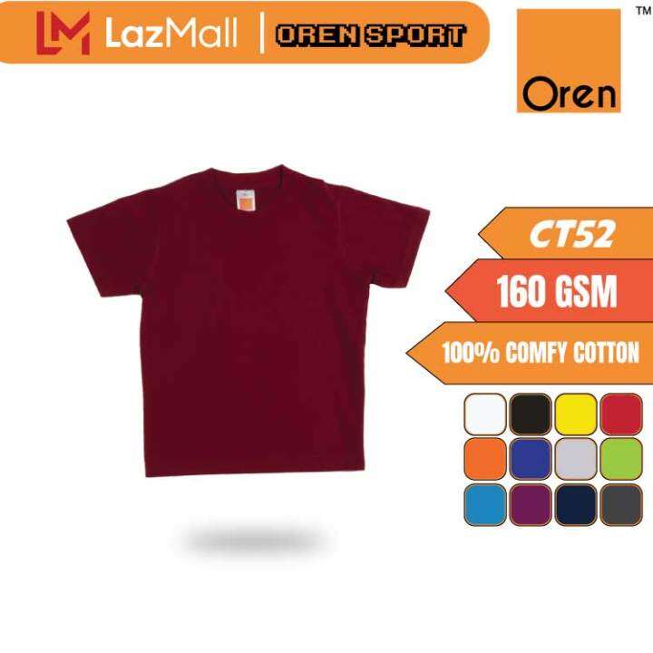 OREN SPORT CT52 160GSM Comfy Cotton Kids Unisex 100% Cotton Plain Round ...