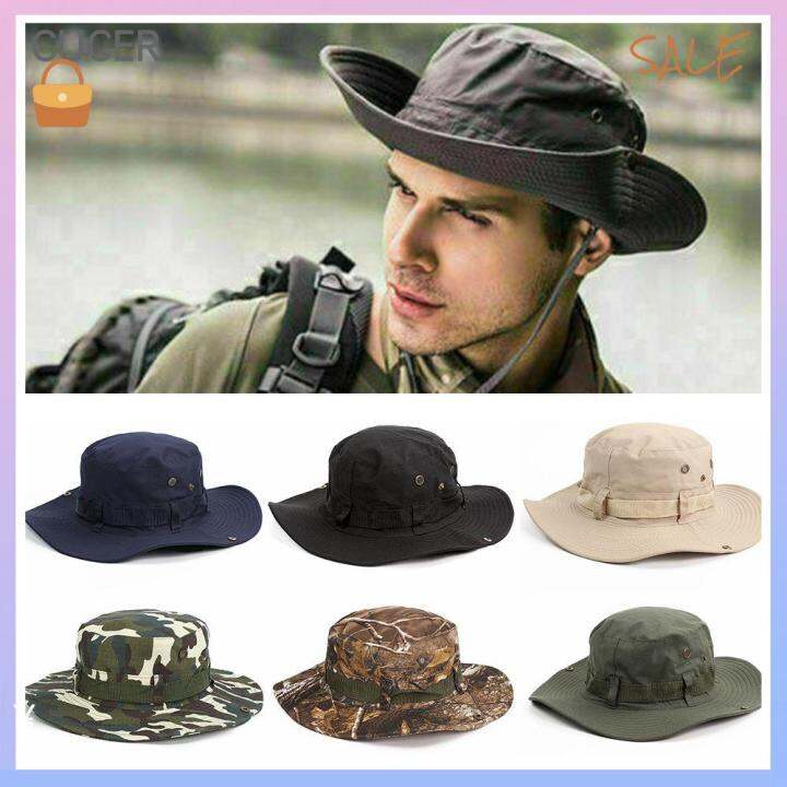 【COD&Ready Stock】Outdoor Men's Solid Sun Hat Bucket Hat Cargo Safari ...