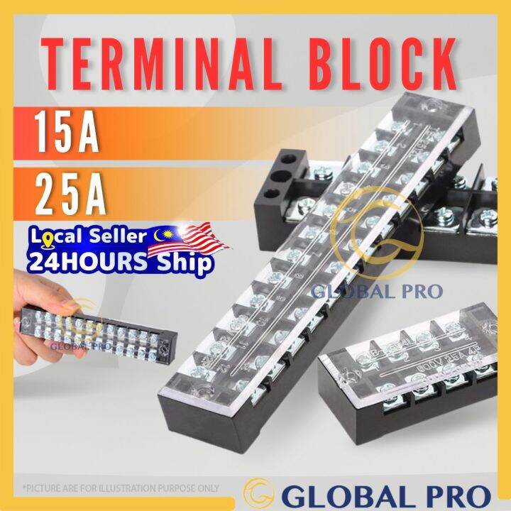 15A / 25A Terminal Block Wire Connector TB Dual Row Bus Bar Wire Amp Mount Screw Terminal Block ...