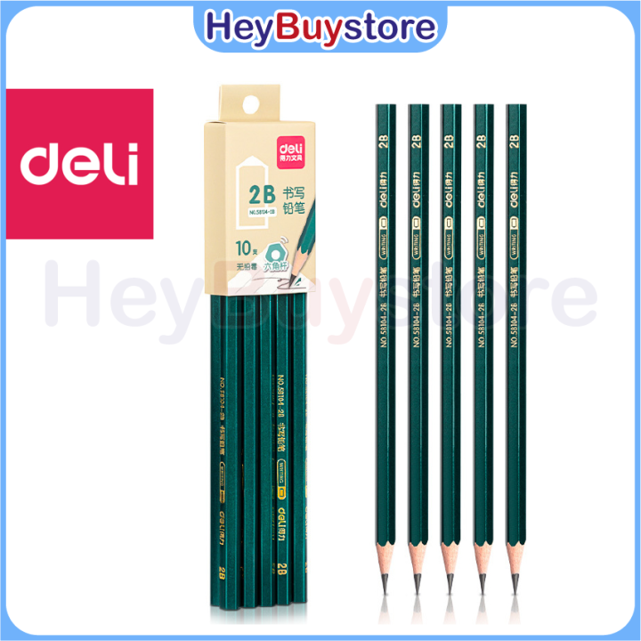 Deli Pencil Exam Grade 2B Pencil Student Writing Use Pensel 2B (10 Pcs ...