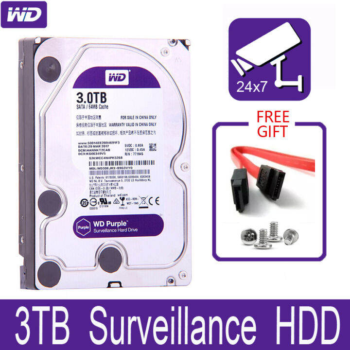 WD Purple 3TB Surveillance Internal Hard Drive Disk 3.5"; 64M Cache SATA III 6Gbs 3T 3000GB HDD ...